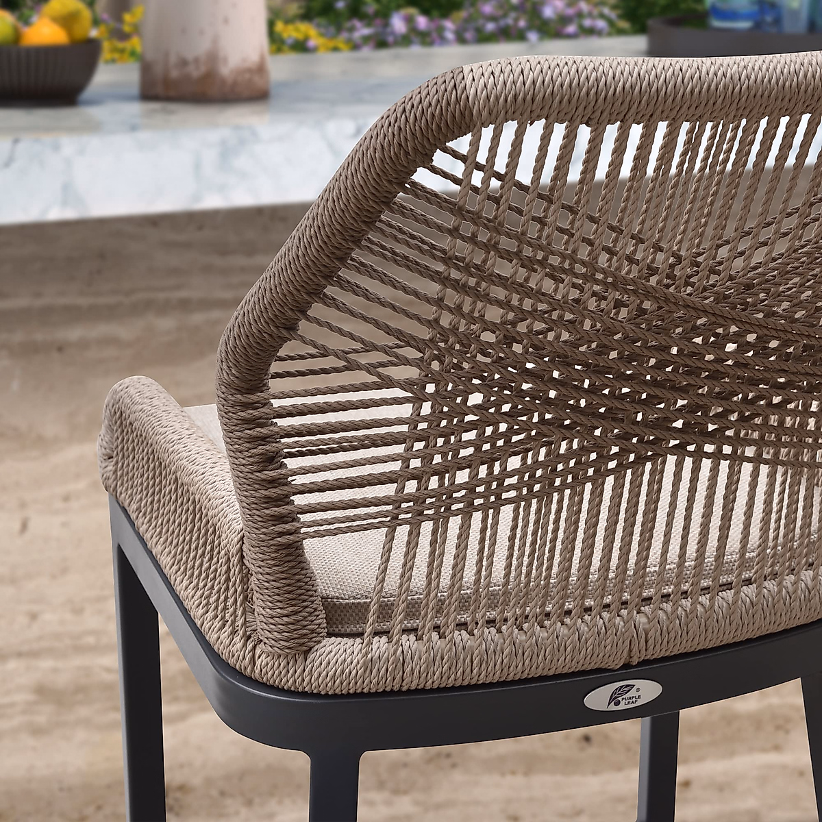 PURPLE LEAF Bar Stools Set of 2 Outdoor Bar Height Metal Stools Modern Wicker Rattan Barstools with Back Aluminum Outside Garden Patio Bar Chairs