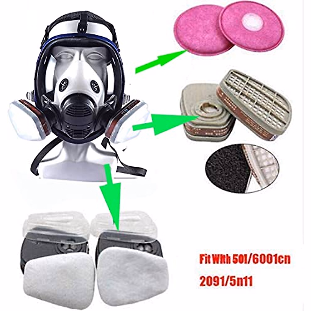 17 in 1 Full Face Large Size Respirator,Reusable Full Face Respirator Widely Used in Organic Gas,Paint Sprayer, Chemical,Woodworking,Dust Protector, Medium