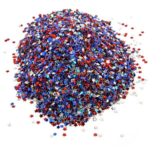 50 Grams of 45,000 Red White Blue Tiny 2.5mm Star Shaped USA Patriotic Theme Plastic Sequins for Table Confetti or Vase Filler