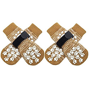 EXPAWLORER Double Side Anti-Slip Dog Socks 2 Pairs - Adjustable Pet Paw Protector with Strap, Traction Control Non-Skid for Indoor on Hardwood Floor Wear, Paw Protection for Puppy Dogs