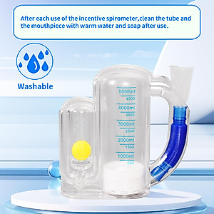 Incentive Spirometer (blue03) for Adult Breathing Exercise Device for Lungs Deep Breathing Trainer 5000ml Volume Measurement
