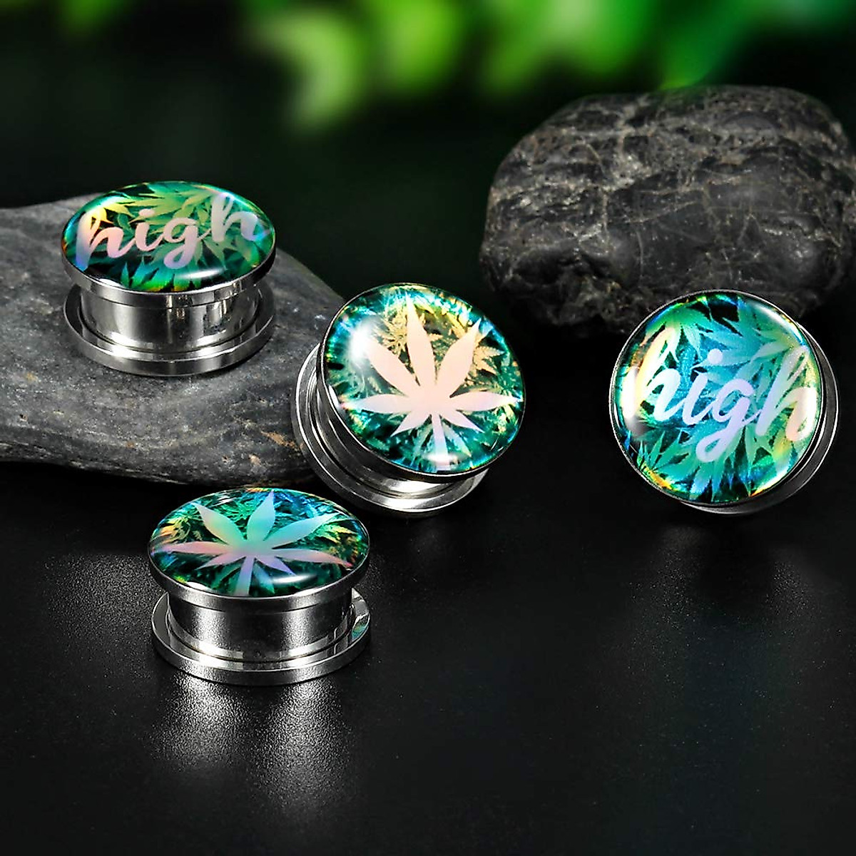 TBOSEN Set Of 4 Pcs Maple Leaf Plug and Tunnels For Ears Silver Screw Crystal Drops Large Ear Gauges 2g - 1-3/16 inch