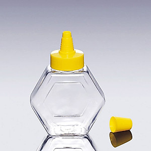 Elsjoy 16 Pack Plastic Honey Bottle Jars, 7 Oz Honey Squeeze Bottles Empty Honey Jars with Spout, Refillable Condiment Squeeze Bottles Clear Honey Container for Storing and Dispensing, Hexagon Shape