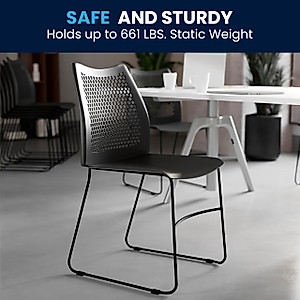 Flash Furniture 5 Pack HERCULES Series 661 lb. Capacity Black Stack Chair with Air-Vent Back and Black Powder Coated Sled Base