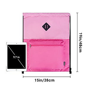 WANDF Drawstring Backpack Sports Gym Bag with Wet Compartment, Water-Resistant String Bag Cinch Bag for Women Men (Pink.)