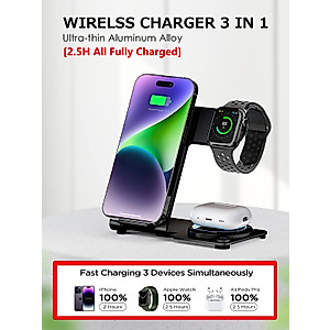 Mlfsaier 3 in 1 Charging Station for Multiple Devices Apple - Aluminum Alloy Fast Wireless Charger Stand Dock for iPhone 15/14/13/12/11/Pro/Max/XS/XR/X/8/Plus,for Apple Watch &AirPods Desk Beside