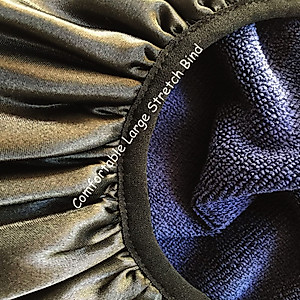 Terry Cloth Shower Cap,G.traveller Large Triple Layer Bathing Cap with Dry Hair Function Microfiber Shower Cap for Women with Silky Satin 100% Waterproof Reusable Bonnets (Black)