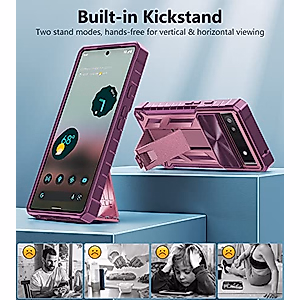 FNTCASE for Google Pixel 6a Case: Military Drop Proof Protection Rugged Protective Pixel 6A 5G Cell Phone Cover with Kickstand & Slide | Shockproof TPU Matte Textured Hybrid Bumper - Pink Purple