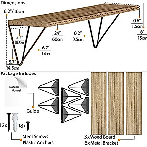 Wallniture Colmar Floating Shelves for Wall, 24 Inch Geometric Triangle Shelf Set of 3 for Living Room Décor Burned Storage Shelves with Black Shelf Brackets