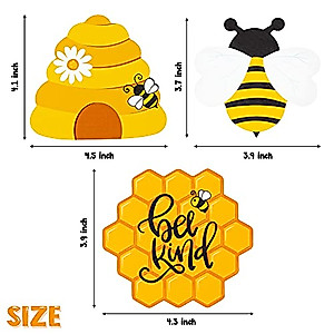 K1tpde 3PCS Farmhouse Honey Bee Tiered Tray Sign, Wooden Honey Bee Tiered Tray Sign Decoration, Bee Sign Kitchen Table Decor, Wooden Honey Sign for Garden Party Decor, Bee Happy Kitchen Decor