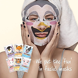 Epielle Animal Character Sheet Masks | Korean Beauty Masks for All Skin Types | Pack of 6 | Kids Face Mask, Birthday Party Gift, Girls' Night, Spa Day, Spa Night | Korean Skincare