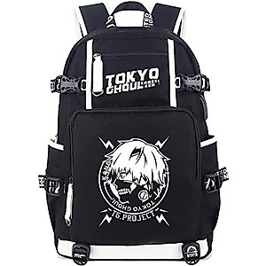 Roffatide Anime Tokyo Ghoul Laptop Backpack Printed Luminous Schoolbag Rucksack with USB Charging Port & Headphone Port Black