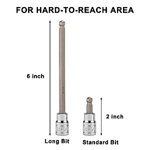 Mayouko 3/8" Drive Extra Long Ball-End Hex Bit Socket Set, 1/8"-3/8", 3-10mm, SAE&Metric, 5.9 Inch Length
