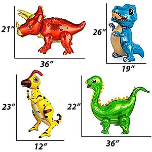 4Pack Giant Self Standing Dinosaur Foil Balloons for Dinosaur Birthday Party Supplies Decorations