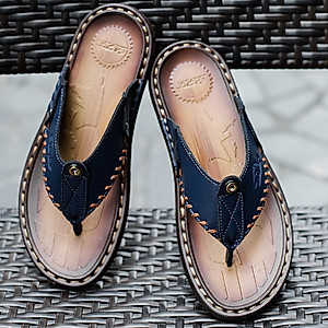 MXTSH Mens Flip Flops Casual Leather Home Sandals For Mens Rubber Sole Slippers (US Size 9.5(43), Blue Flip Flops)