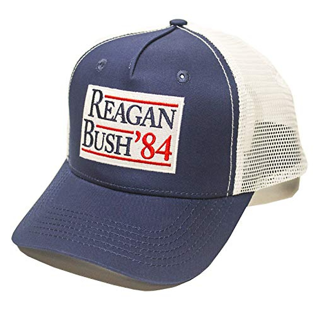 Urban Ridge Reagan Bush ’84 Adult Trucker Hat Snapback, Navy Blue with Embroidered Patch