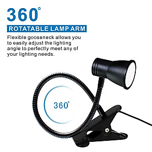 KNAMKY USB LED Desk Lamp Clip On Reading Light, 3 Light Mode 10 Dimmable Brightness Levels Book Light for Dorm Bed Headboard, Adjustable Flexible Neck Clamp Light, Perfect for Working Studying
