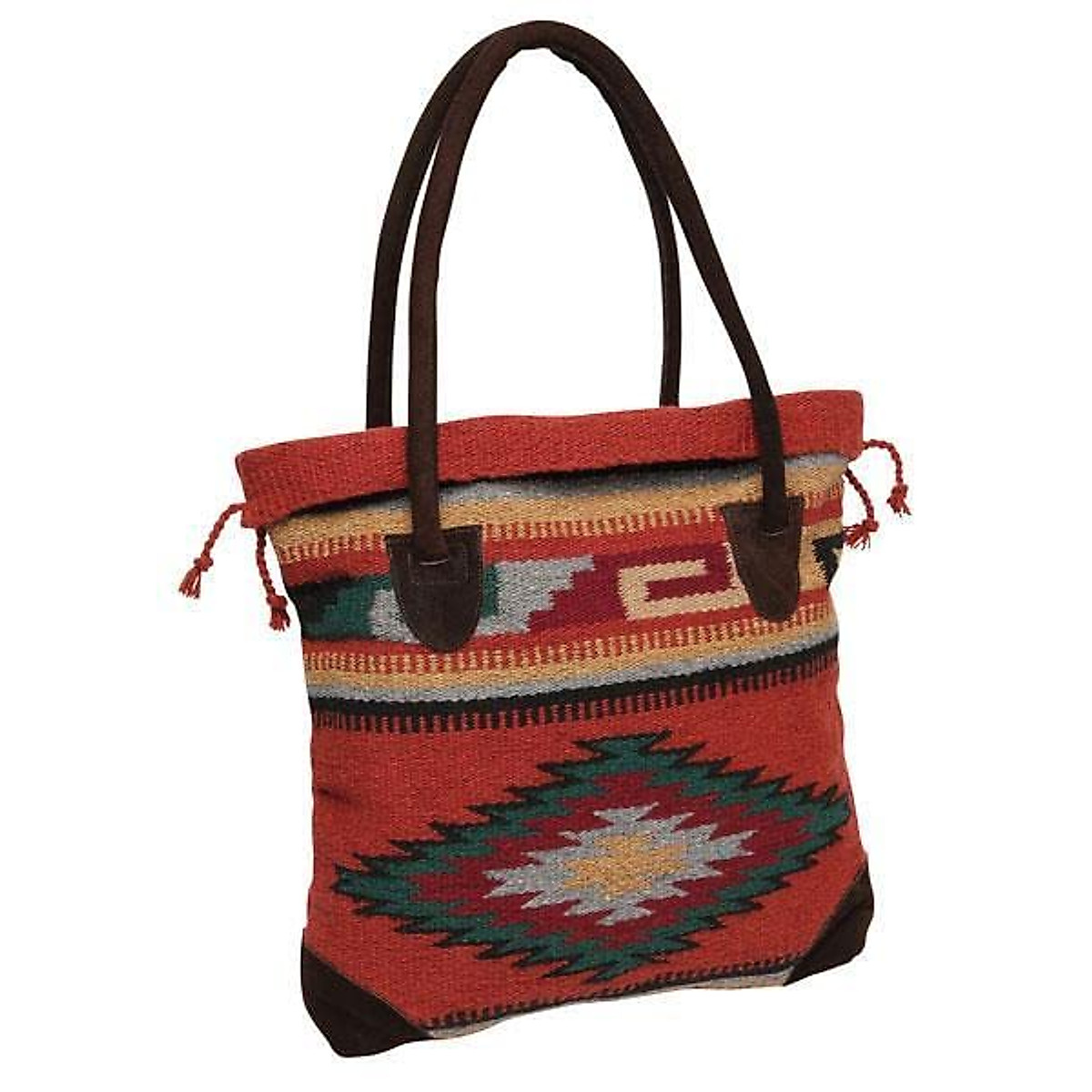 Monterrey Ladies Tote Purse Handwoven Southwestern Aztec Print Suede Handles E