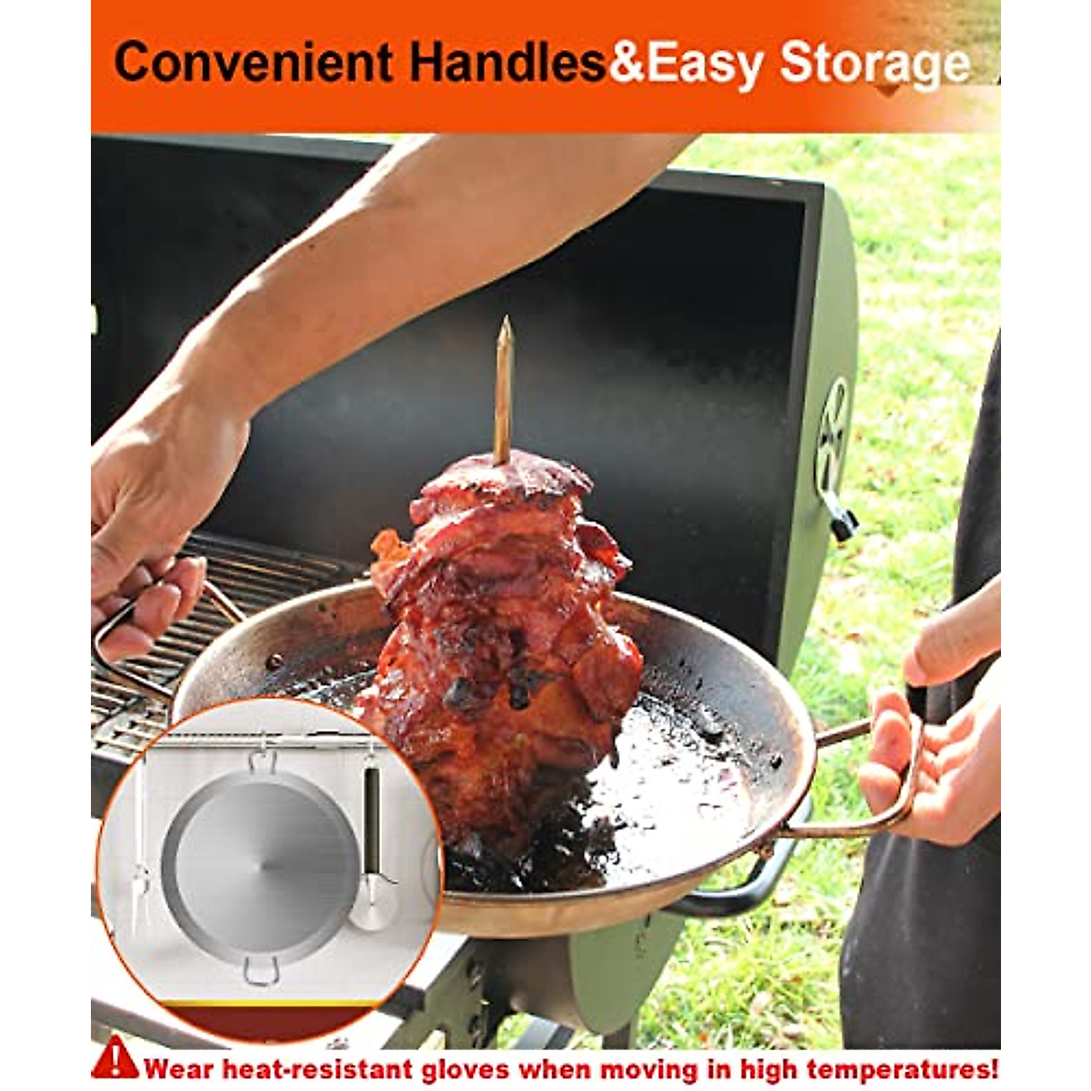 Vertical Skewer for Grill-Al Pastor Skewer Brazilian Vertical Spit Stand for Tacos Al Pastor, Shawarma, Kebabs, Gyros- BBQ Grilling Accessory with 3 Removable Spikes (8”, 10" and 12”)