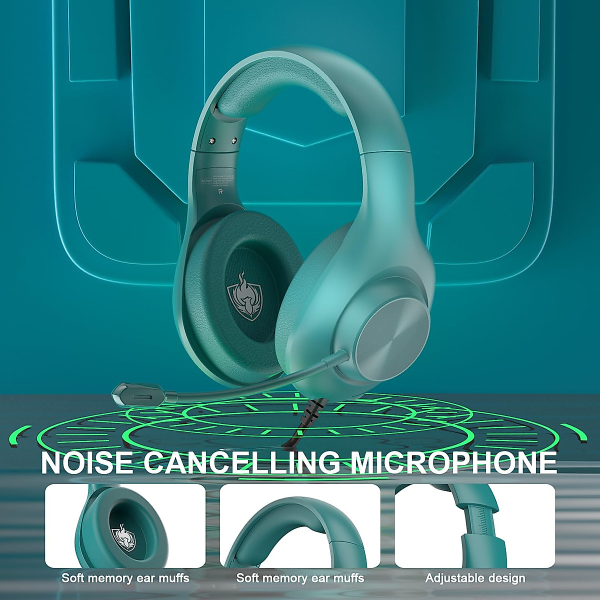 YOTMS Gaming Headset PS5 Headset, Wired Headset with 7.1 Surround Sound, H-7 Gaming Over Ear Headphones with Noise Cancelling Flexible Mic Memory Earmuffs, for PC/PS5/PS/XboxSeries X/S/Switch (Green)