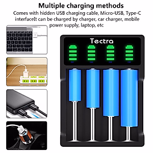 18650 Battery Charger, Tectra Universal Smart LED Charger for Rechargeable Li-ion Batteries 18650 26650 18490 17670 17500 16340 14500, Ni-MH Ni-Cd A AA AAA AAAA Batteries
