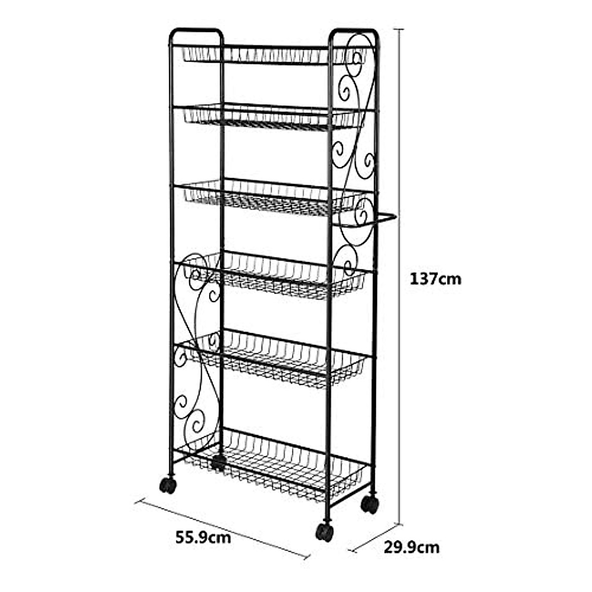 HLC 6 Tier Freestanding Metal Bathroom Kitchen Storage Shelf Rack with Wheels Black