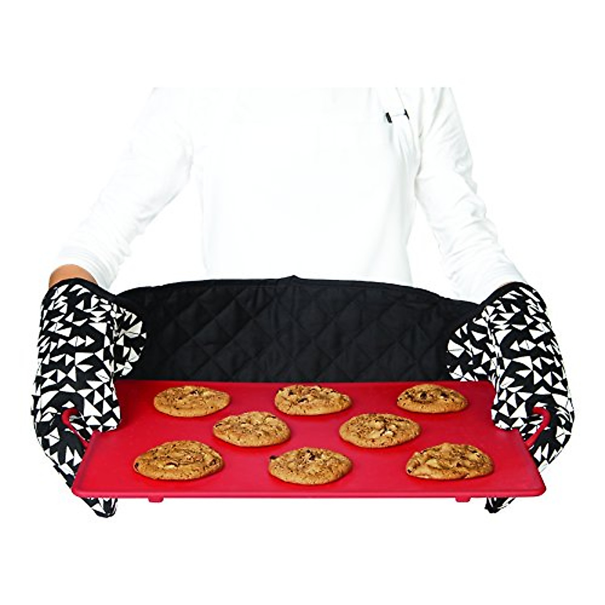 Kuhn Rikon double Oven Mitt+ with Removable Arm Protectors, Red