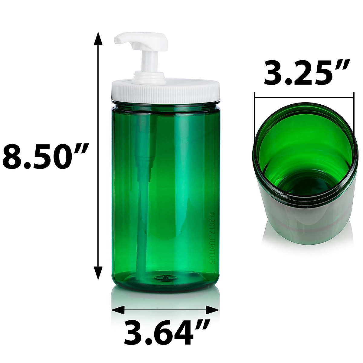 JUVITUS 32 oz Green Plastic PET Refillable Jar (BPA Free) with Heavy Duty Twist Lock Cream Lotion Pump (4 pack)