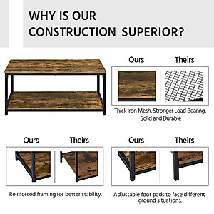 Yaheetech 2-Tier Coffee Table, Industrial Wood Coffee Table with Storage Shelf for Living Room, Rectangle Side End Table with Metal Frame, Rustic Brown