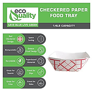 100ct Disposable Paper Food Tray (1/4 LB) - Red Check Food Tray, USA MADE, Recyclable, Biodegradable, Compostable, Great for Picnics, Carnivals, Party, Camping, BBQ, Restaurants, Fries (0.25lb)