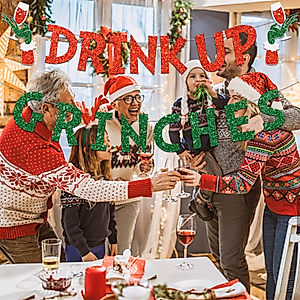 Drink Up Grinches Banner, Glittery Christmas Decorations Banners Winter Holiday Garland Photo Props Banner for Party Home Decorations