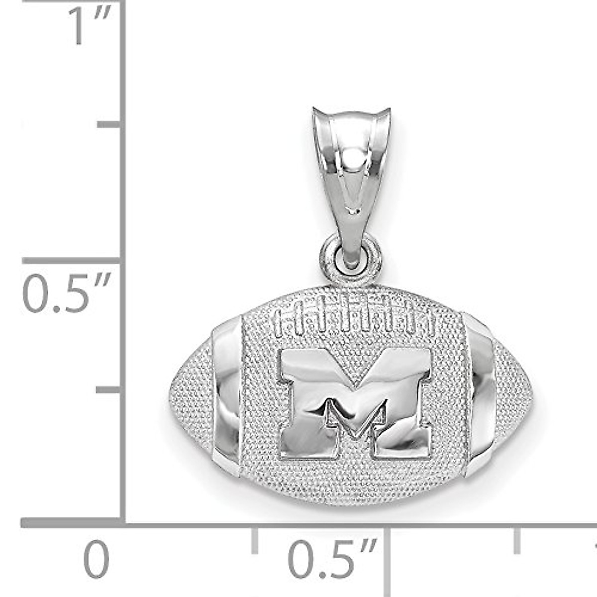 Jewelry Stores Network University of Michigan Wolverines School Letter on Football Shaped Pendant in Sterling Silver 13 mm x 17 mm