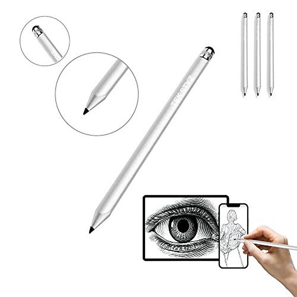Tek Styz Pro Stylus Capacitive Pen Upgraded Works for Plantronics BackBeat FIT 3100 with Custom High Precision Touch Full Size 3 Pack! (Silver)