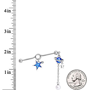 Body Candy Womens 14G Steel Helix Cartilage Earring Glitter Blue Star Planet Dangle Project Barbell 1 1/2"