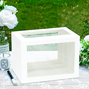 Mulbozy Gift Cards Box Holder with Clear Window for Wedding Receptions (Transparent Window, White)