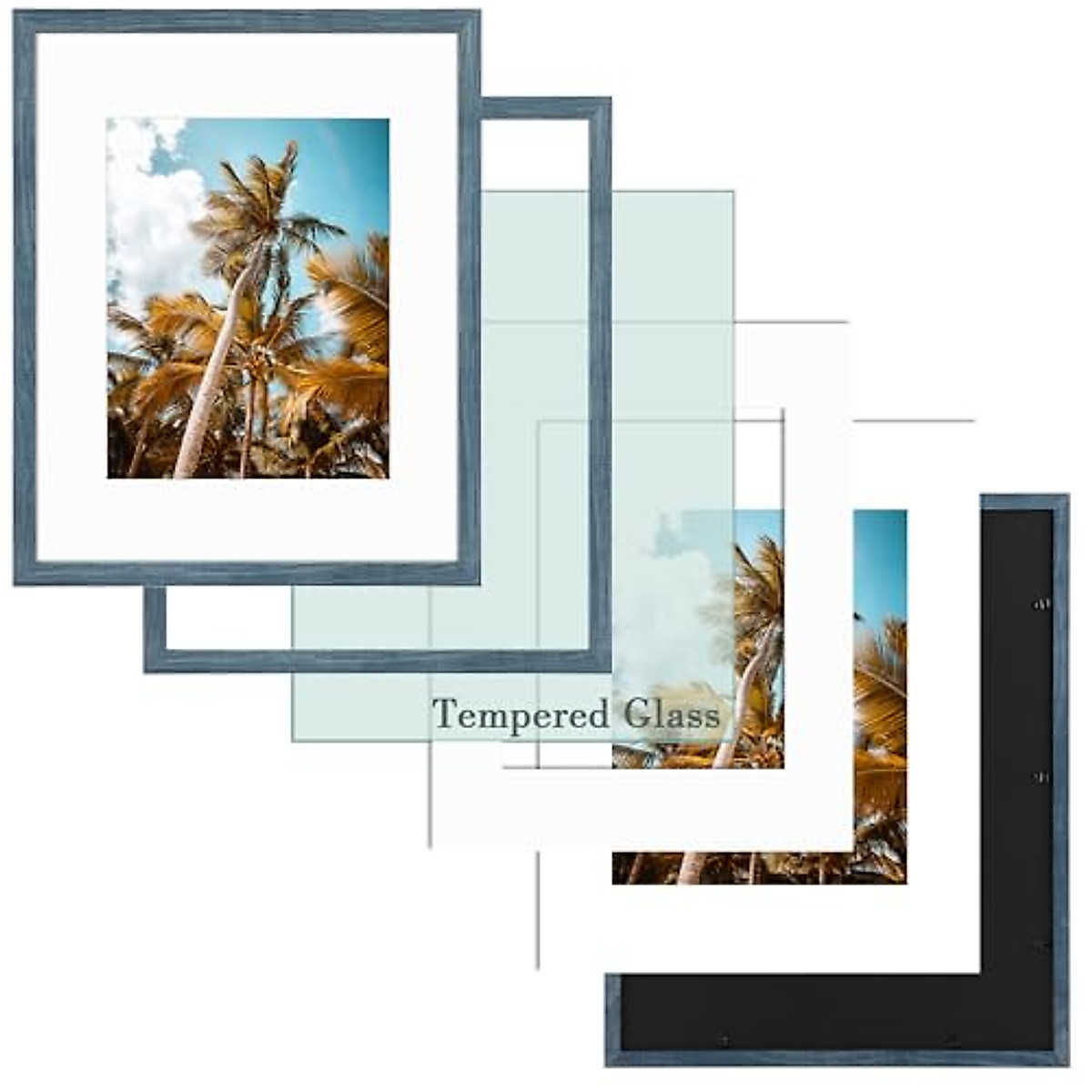Frametory, 16x20 Picture Frame with Mat for 11x14 Photo - High Definition Glass Wide Molding - Preinstalled Wall Mounting Hardware (Blue, 1 Pack)
