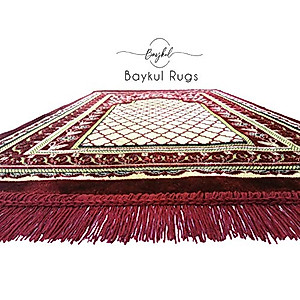 BAYKUL Muslim Prayer Rug-Islamic Turkish Velvet Rugs-Great Ramadan Gifts-Janamaz Prayer Mat Women Men-Islam Carpet-Portable Muslims Mats-Praying Rugs Islam-Sajadah-Gift Prayer Beads 99(Claret Red)