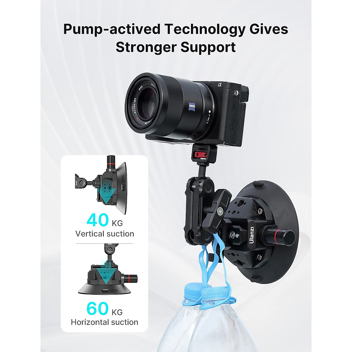 Camera Suction Cup Mount for Gopro - ULANZI SC-02 4.5in Pump-actived Vacuum Suction Mount w Quick Release NATO Magic Arm Car Boat Windshield Window Mount Compatible with Go pro Nikon Canon Sony DSLR