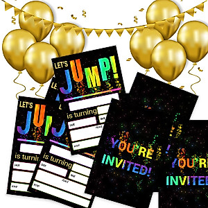 SHLINCO Let's Jump Birthday party Invitations, 4 x 6 inch Glow Trampoline Jump Party Invitation Cards(20 Cards + Envelopes)