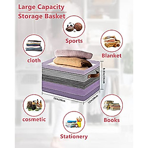 Large Capacity Storage Bins 2Pcs Stripe Wood Grain Purple and Grey Storage Cubes, Collapsible Storage Baskets for Organizing for Bedroom Living Room Shelves Home 15x11x9.5 In