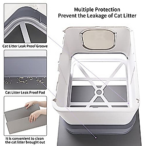 RIZZARI Large Foldable Top Entry Cat Litter Box with Lid,Anti-Splshing Kitty Litter Pan Easy Cleaning and Scoop (Upgrade,Light Gray)
