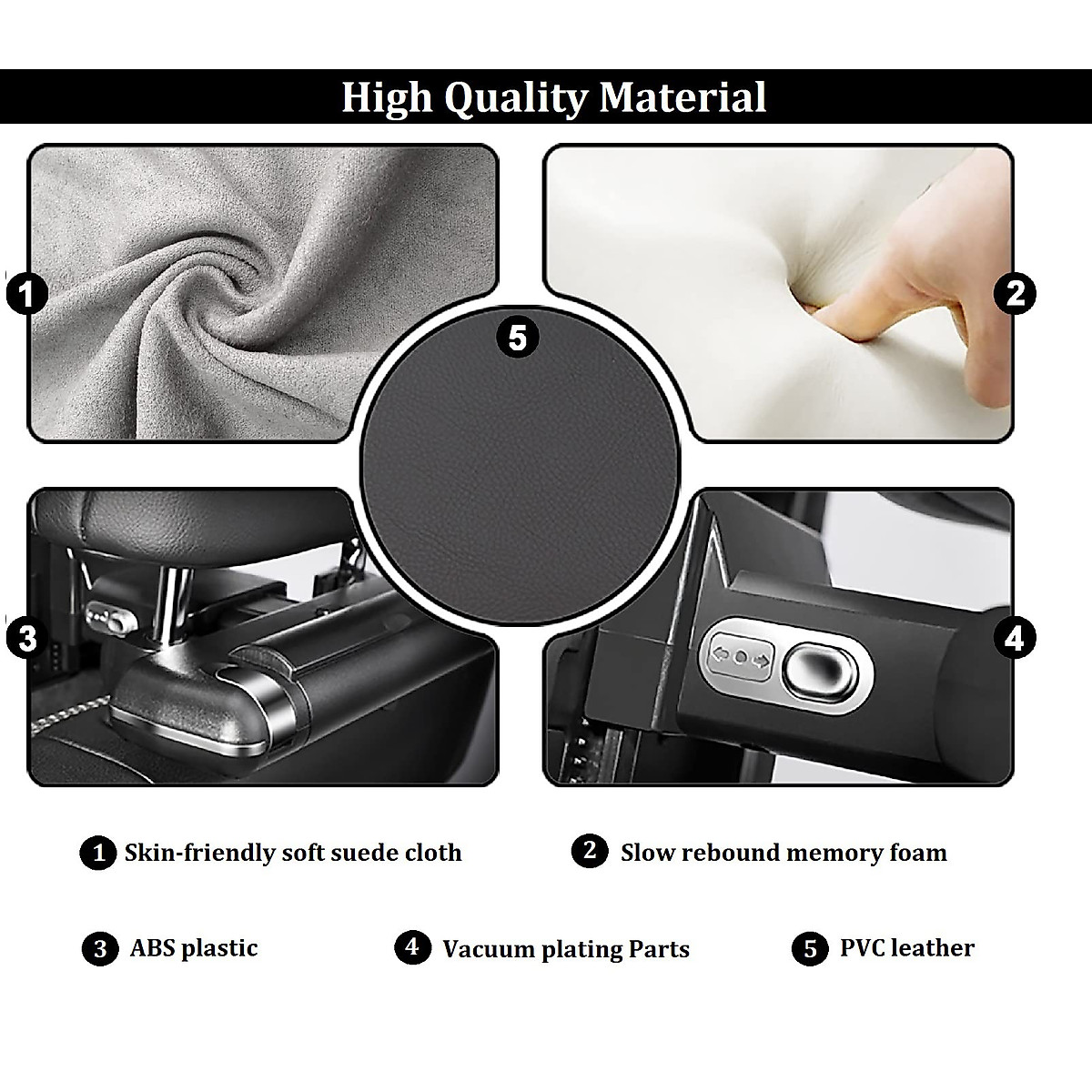 SiegenPro Car Seat Headrest Pillow Adjustable in 4 Directions Car Neck Pillow Memory Foam with Seat Back Hooks and Adjustable Headrest Phone Tablet Car Mount Holder