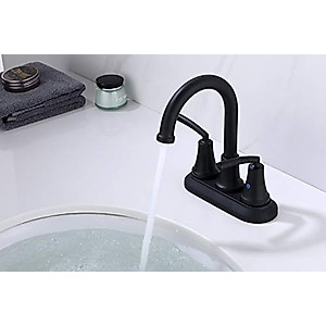 RKF 4 inch Matte Black Bathroom Sink Faucet 2-Handle Centerset Bathroom Faucet with Drain 360 Swivel Spout 2-3 Hole Bathroom Vanity Sink Faucet Bathroom Basin Lavatory Mixer Tap BF023-MB