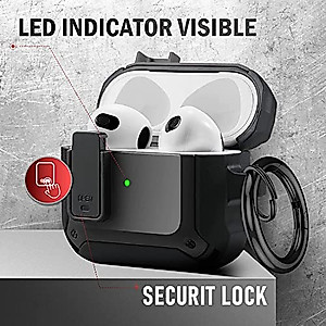 Valkit Airpod 3rd Generation Case 2021 Secure Lock Clip Case Apple AirPod 3 Case Cover Military Armor Series Full-Body Rugged Hard Shell for Men Women with Keychain Carabiner,Wireless Charging (Black)