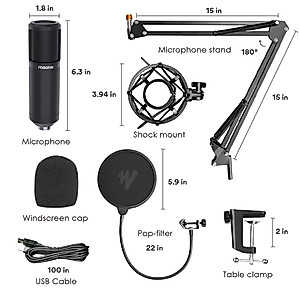 MAONO Podcast Microphone 192KHZ/24BIT AU-PM420 Metal USB Condenser Cardioid PC Mic with Professional Sound Chipset for Gaming, Streaming, YouTube, Voice Over, Studio/Home Recording