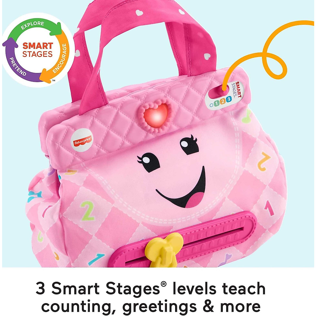 Fisher-Price Smart Purse Learning Toy with Lights Music and Smart Stages Educational Content for Babies and Toddlers, Pink​