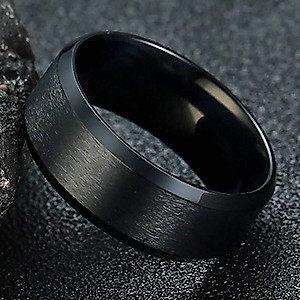 8mm Brushed Matte Black Titanium Stainless Steel Classical Simple Plain Ring Wedding Band (stainless-steel, 8)