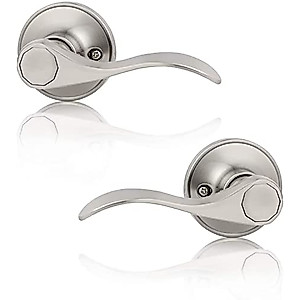 Probrico 4 Pack Dummy Door Lever Door Handle for Left Hand and Right Hand, Wave Style French Door Handle with Satin Nickel Finish, Single Side Non-Turning Dummy for Laundry Room, Hallway, Closet