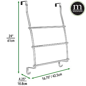 mDesign Adjustable Metal Over Door Towel Rack Holder for Shower and Bath, 3 Tier Rod Hanger with 2 Hooks for Bathroom - Hang Towel, Blanket, Washcloths, Loofahs, Sponges on Back of Door - Chrome