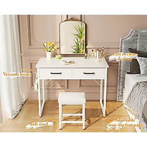 AODK Vanity Desk with 2 Fabric Drawers, 32 Inch Makeup Vanity Without Mirror, Small White Vanity Desk for Bedroom, Makeup Vanity Table with Chair, Kids Girls Vanity Set, White